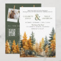 Rustic Autumn Fall Pine Trees QR Code Wedding Invitation | Zazzle