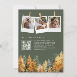 Rustic Autumn Fall Pine Trees QR Code Wedding Invitation | Zazzle