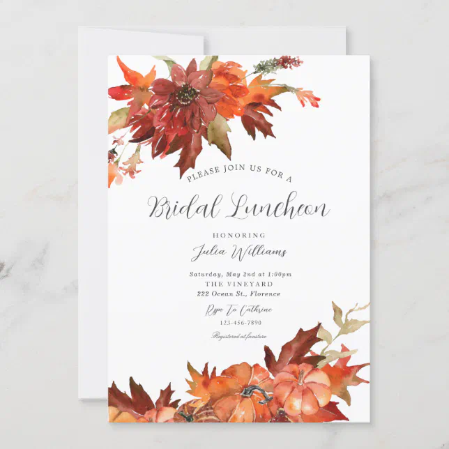 Rustic Autumn Fall Pumpkin Bridal Luncheon Wedding Invitation | Zazzle