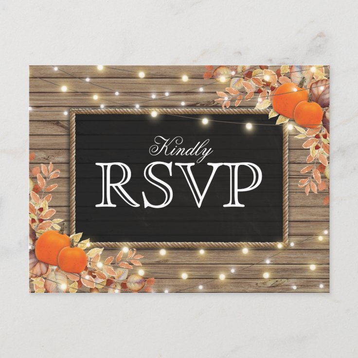Rustic Autumn Fall Response | Pumpkin Wedding RSVP Invitation Postcard | Zazzle