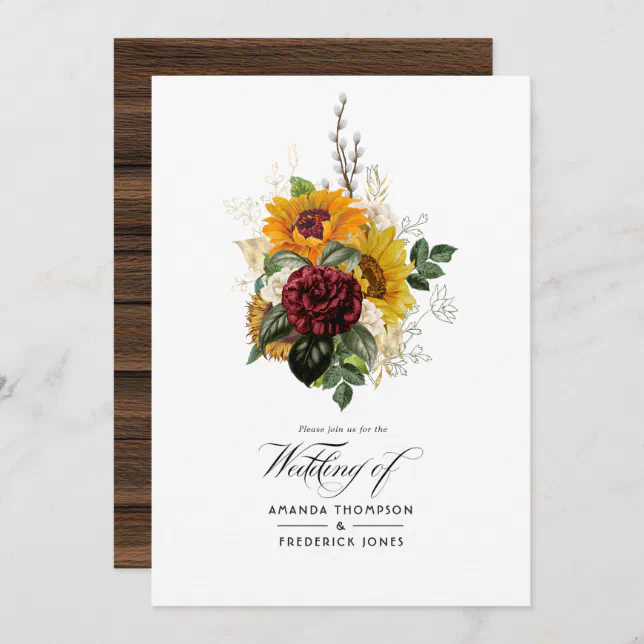 Rustic Autumn - Fall Sunflower Wedding Photo Invitation | Zazzle