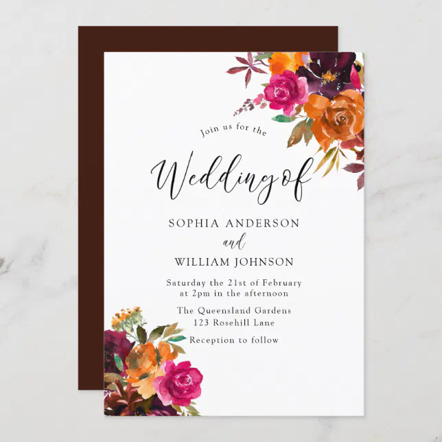 Rustic Autumn Fall Watercolor Flowers Wedding Invitation | Zazzle