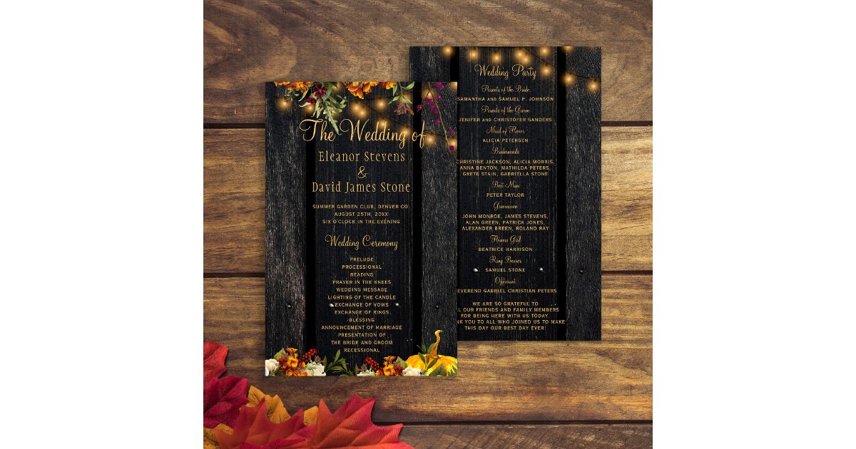 Rustic autumn fall wedding ceremony program | Zazzle