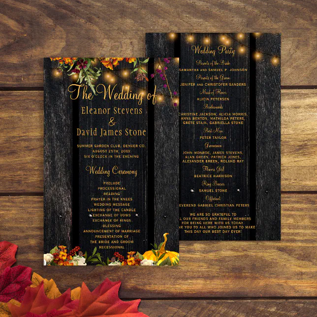 Rustic autumn fall wedding ceremony program | Zazzle