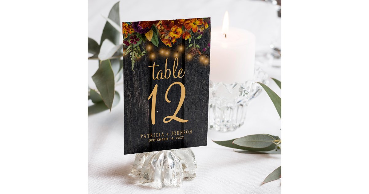 Rustic autumn fall wood wedding table number | Zazzle