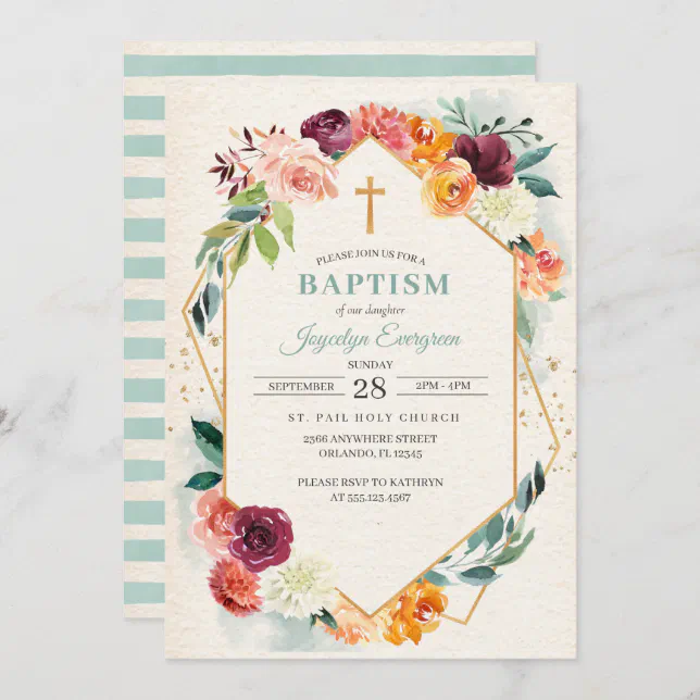 Rustic Autumn Floral Baptism Invitation | Zazzle