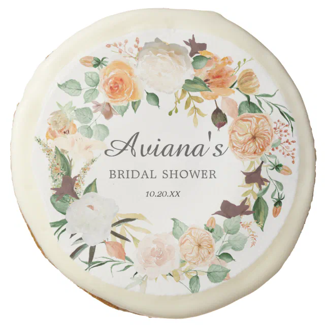 Rustic Autumn Floral Bridal Shower Sugar Cookie | Zazzle