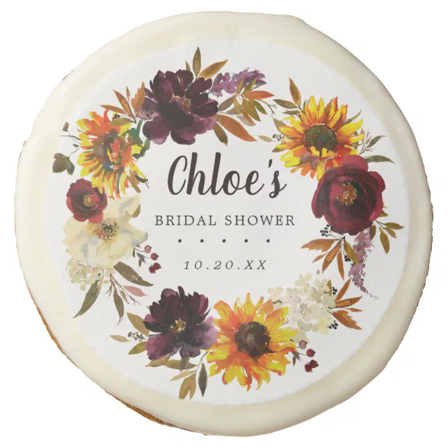 Rustic Autumn Floral Bridal Shower Sugar Cookie | Zazzle
