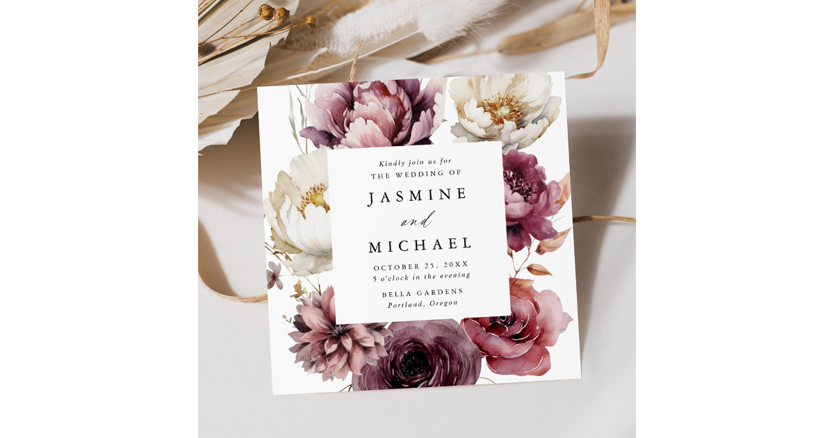 Rustic Autumn Floral Frame Square Wedding Invitation | Zazzle