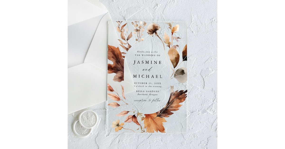 Rustic Autumn Floral Frame Wedding Acrylic Invitations | Zazzle