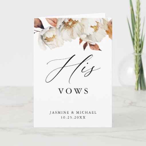 Rustic Autumn Floral His Wedding Vows Card | Zazzle