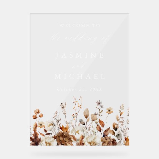 Rustic Autumn Floral Meadow Wedding Welcome Acrylic Sign | Zazzle