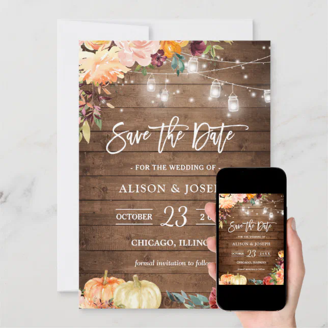 Rustic Autumn Floral String Lights Save the Date Invitation | Zazzle