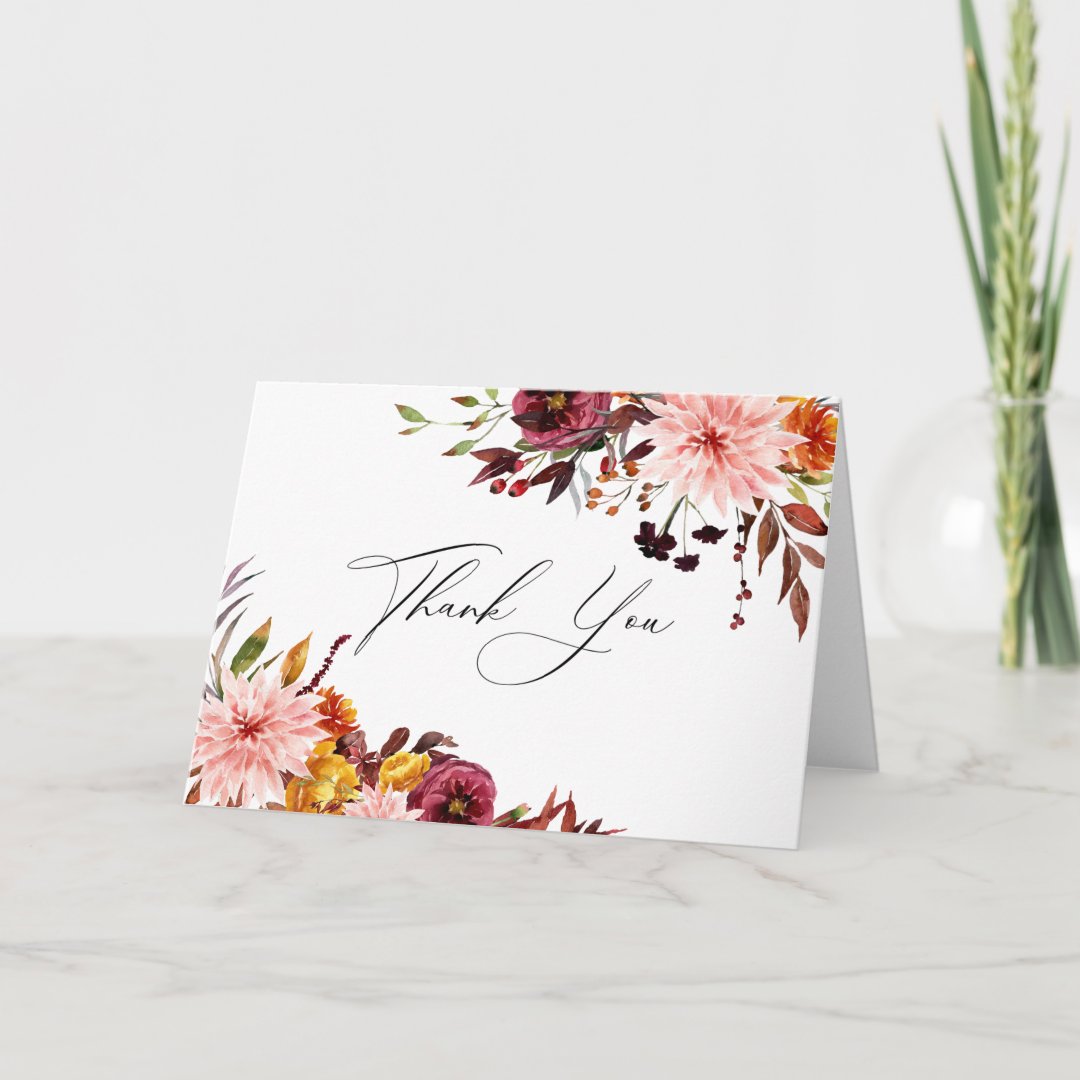 Rustic Autumn Floral Thank You Card | Zazzle