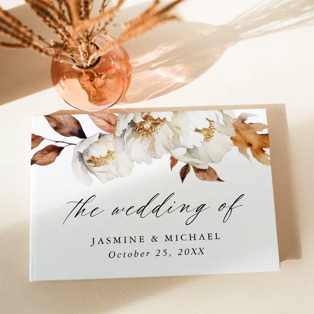 Rustic Autumn Floral Wedding Guest Book | Zazzle