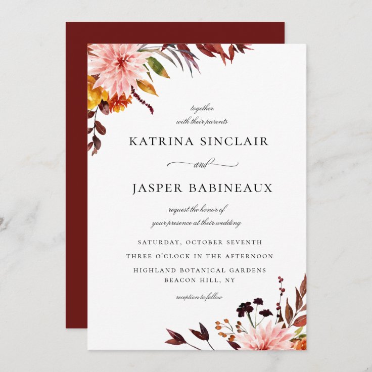 Rustic Autumn Floral Wedding Invitation | Zazzle