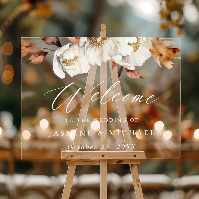 Rustic Autumn Floral Wedding Welcome Acrylic Sign | Zazzle