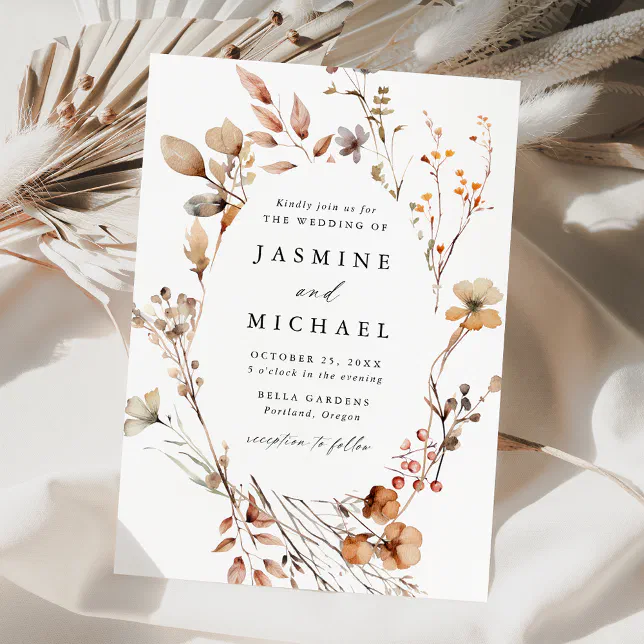 Rustic Autumn Floral Wreath Wedding Invitation | Zazzle