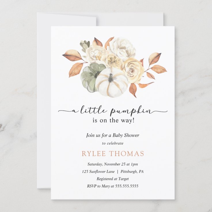 Rustic Autumn Foliage Pumpkin Autumn Baby Shower Invitation | Zazzle