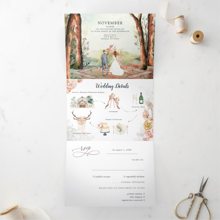 Rustic Autumn Forest | Boho Wedding Tri-Fold Invitation | Zazzle