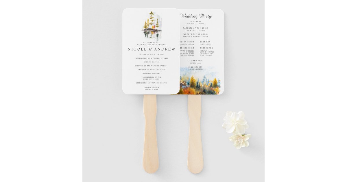 Rustic Autumn Forest | Wedding Program Hand Fan | Zazzle