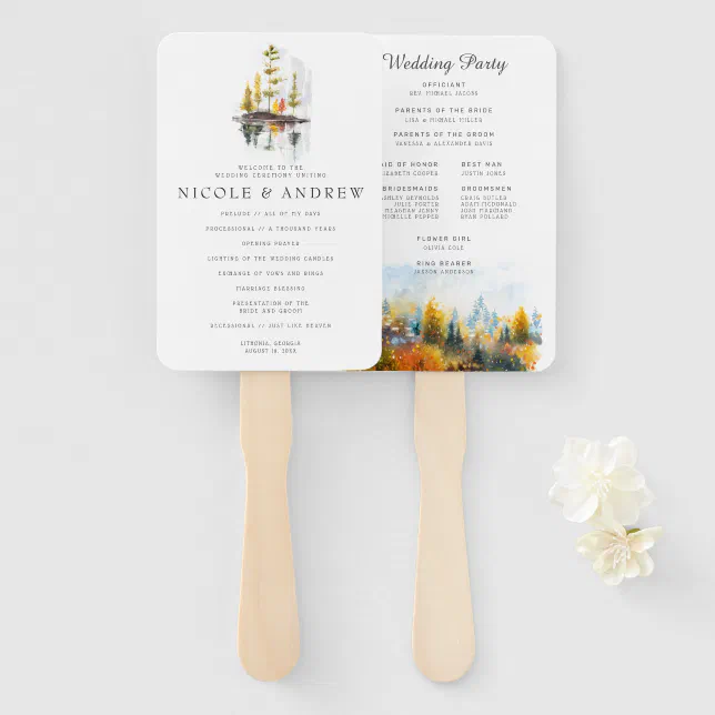 Rustic Autumn Forest | Wedding Program Hand Fan | Zazzle