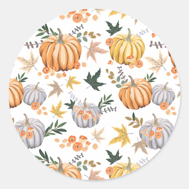 Rustic Autumn Harvest Pumpkin Pattern Thanksgiving Classic Round ...