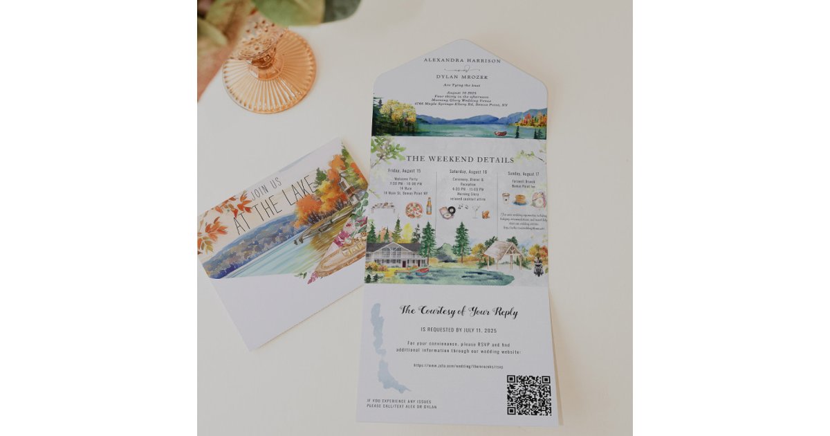 Rustic Autumn Lake Wedding All In One Invitation | Zazzle