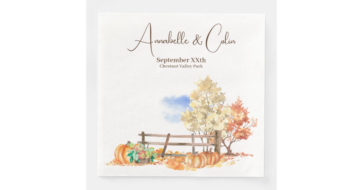 Rustic Autumn Landscape Trees & Pumpkins Paper Dinner Napkins | Zazzle