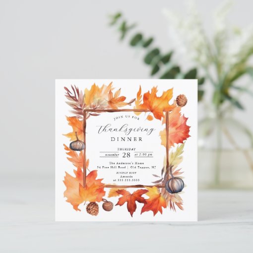 Rustic Autumn Leaf Thanksgiving Invitation | Zazzle
