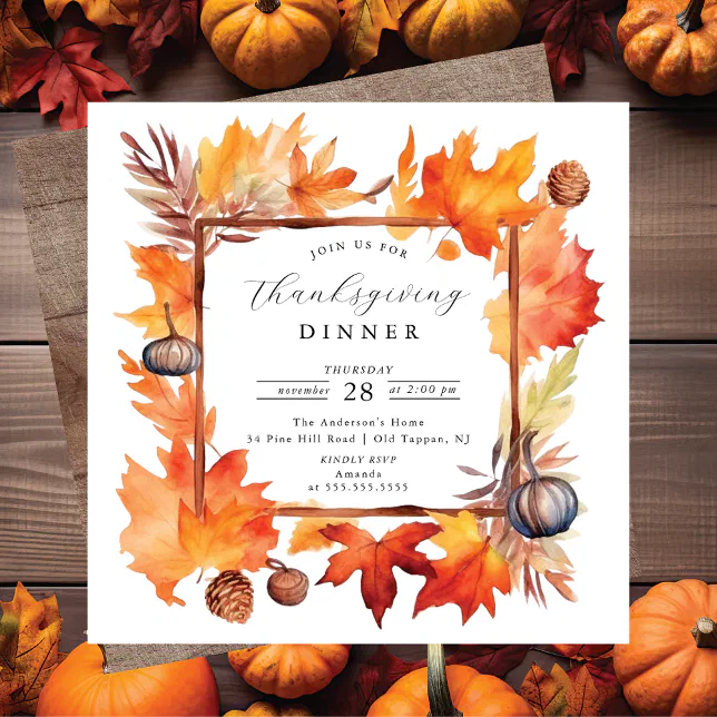 Rustic Autumn Leaf Thanksgiving Invitation | Zazzle