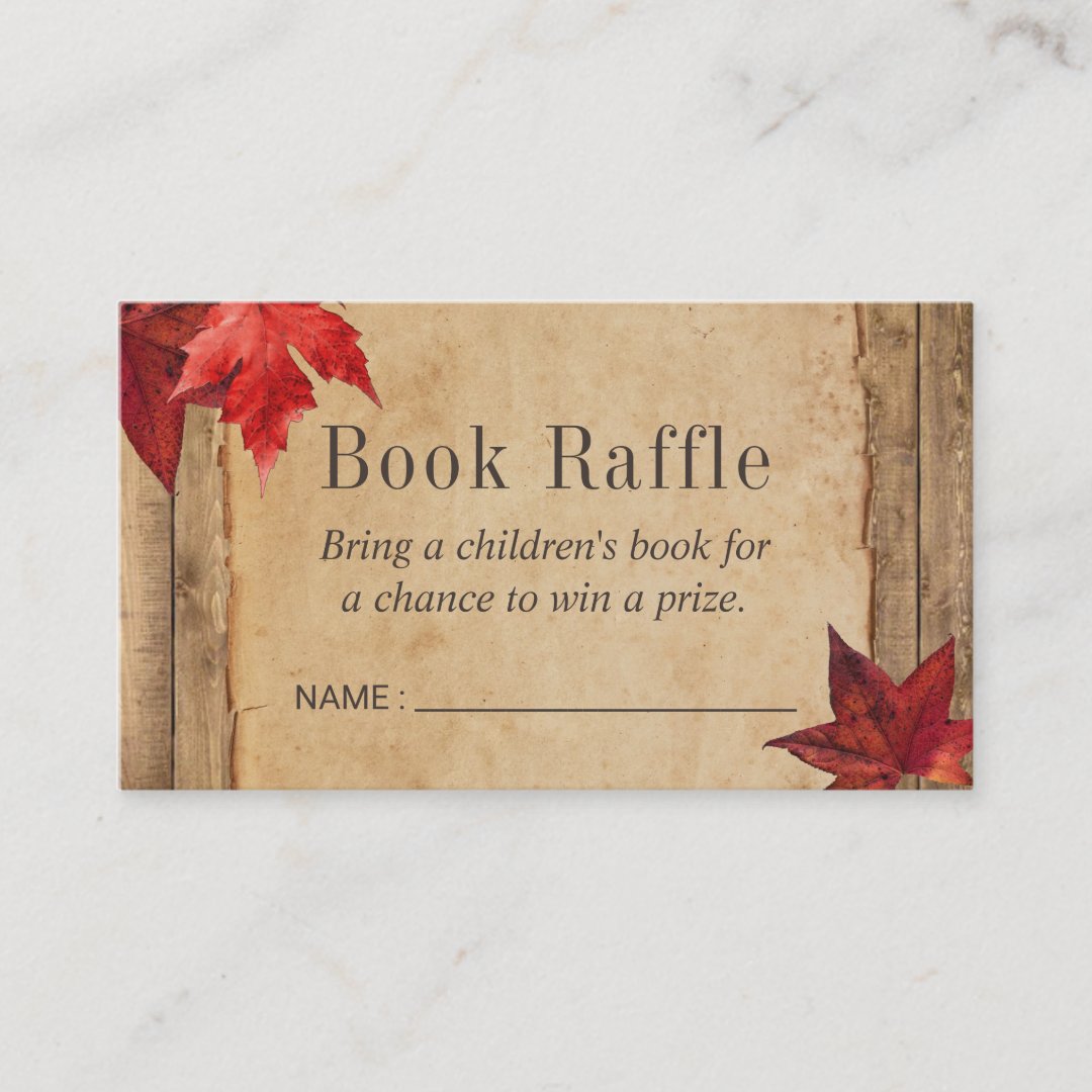 Rustic Autumn Leaves Book Raffle Tickets Enclosure Card | Zazzle
