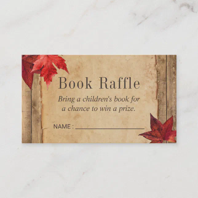 Rustic Autumn Leaves Book Raffle Tickets Enclosure Card | Zazzle