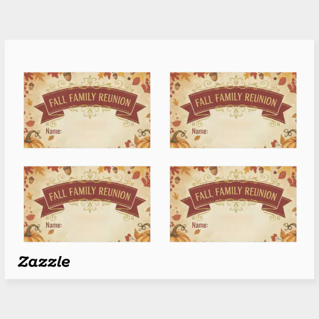 Rustic Autumn Leaves Fall Family Reunion Rectangular Sticker | Zazzle