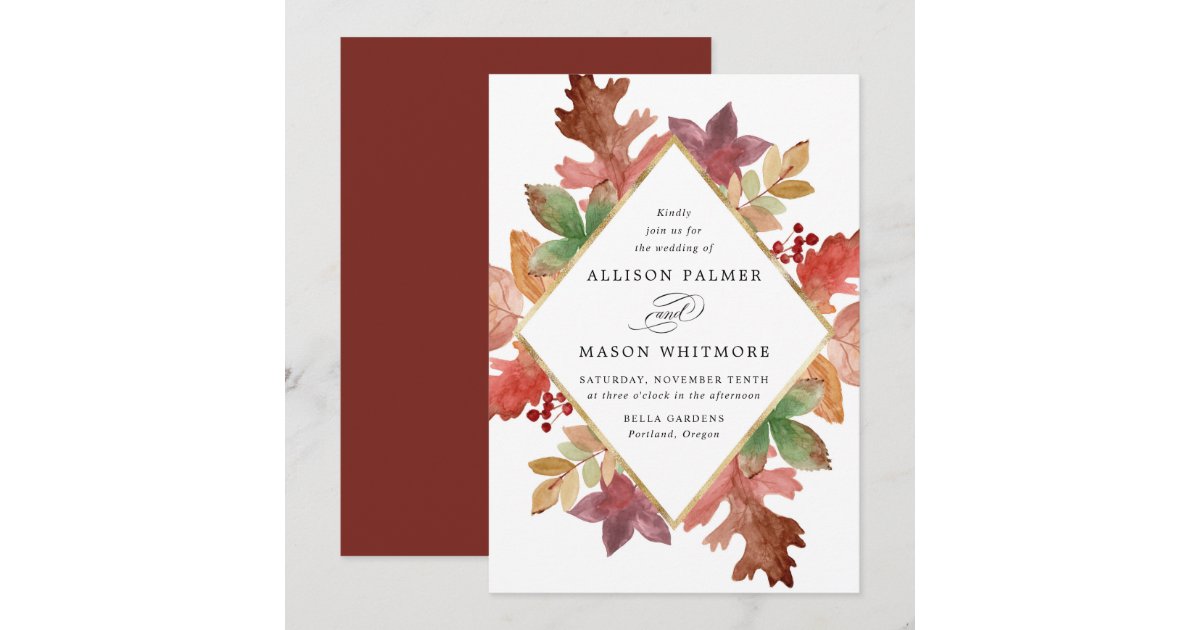 Rustic Autumn Leaves Fall Wedding Invitation | Zazzle