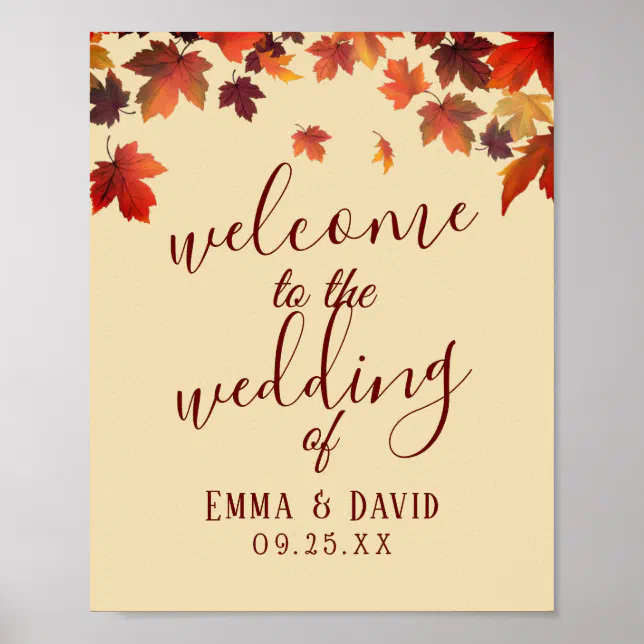 Rustic Autumn Leaves Fall Wedding Welcome Sign | Zazzle