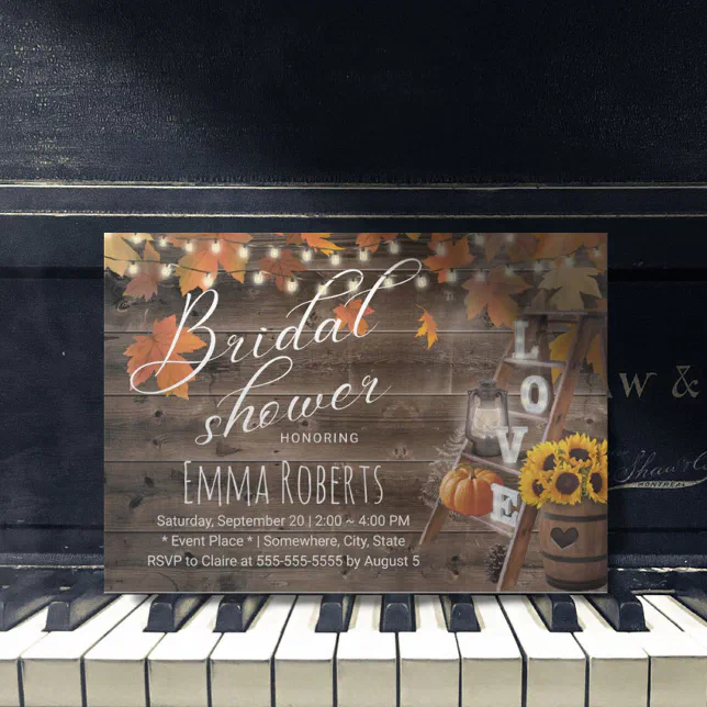 Rustic Autumn Leaves Love Ladder Bridal Shower Invitation | Zazzle