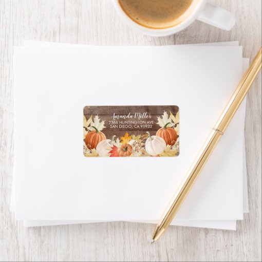 Rustic Autumn Leaves Pumpkins Return Address Label | Zazzle