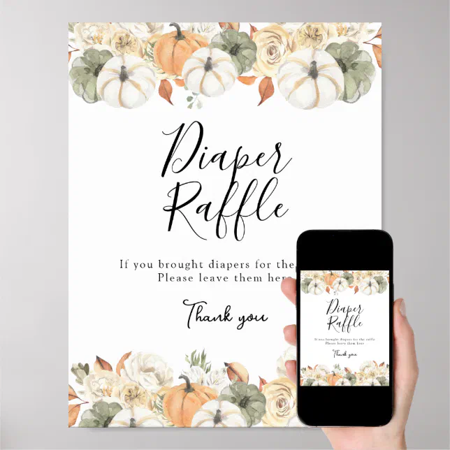Rustic Autumn Pumpkin Diaper Raffle Sign | Zazzle