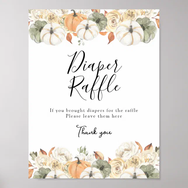 Rustic Autumn Pumpkin Diaper Raffle Sign | Zazzle