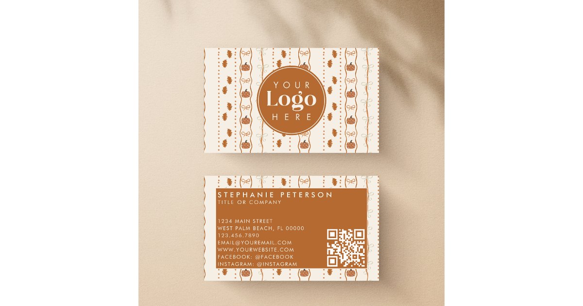 Rustic Autumn Pumpkin Fall Custom Logo QR Code Business Card | Zazzle