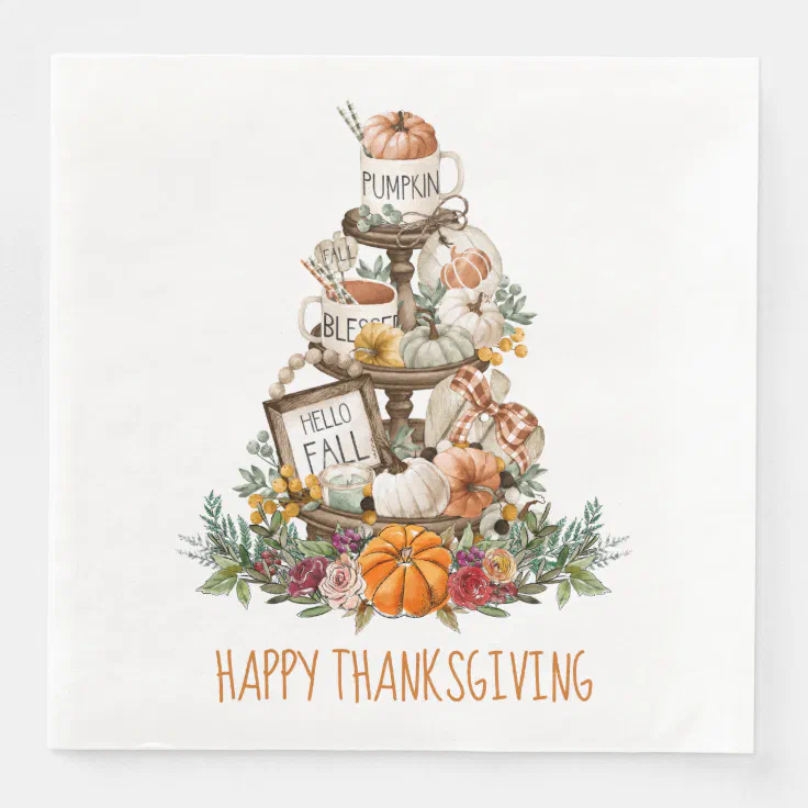 Rustic Autumn Pumpkins Happy Thanksgiving Paper Dinner Napkins | Zazzle