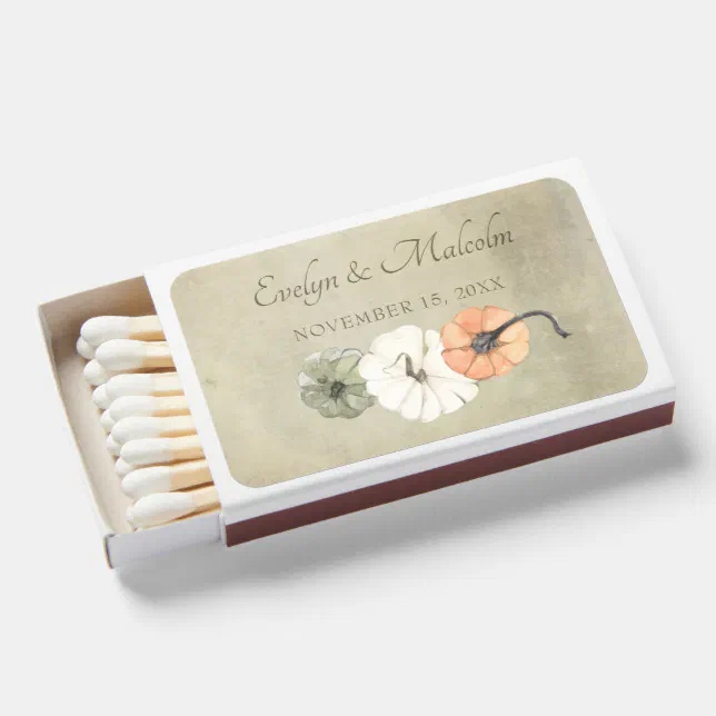Rustic Autumn Pumpkins Personalized Wedding Matchboxes | Zazzle