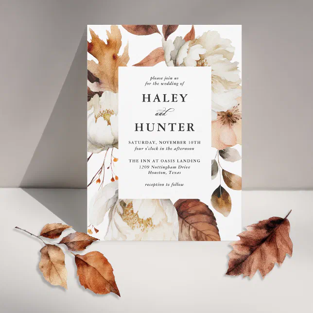 Rustic Autumn Romantic Floral Wedding Invitation | Zazzle