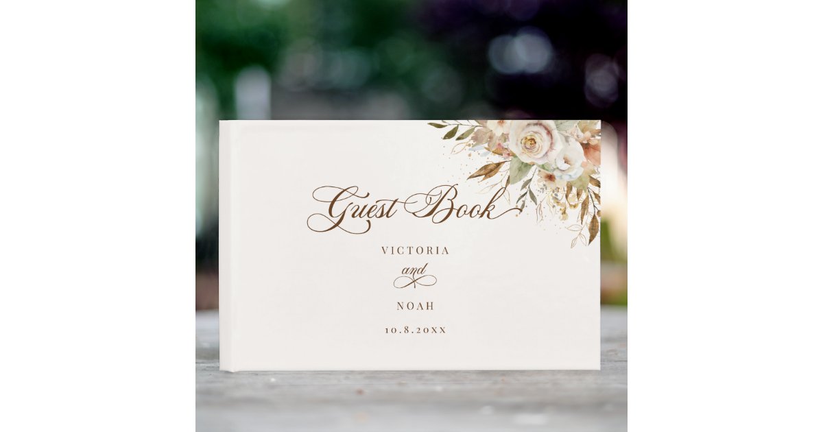 Rustic Autumn Roses Botanical Script Guest Book | Zazzle