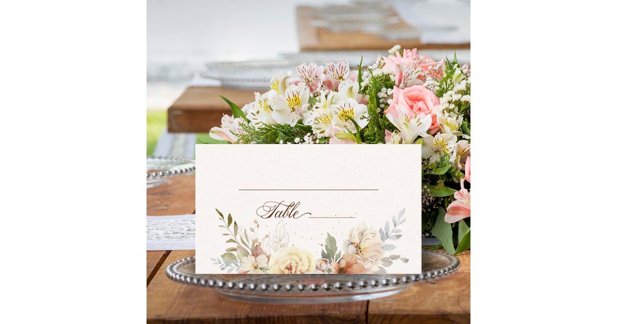 Rustic Autumn Roses Botanical Script Place Card | Zazzle