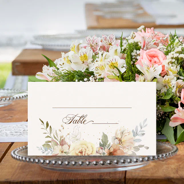Rustic Autumn Roses Botanical Script Place Card | Zazzle