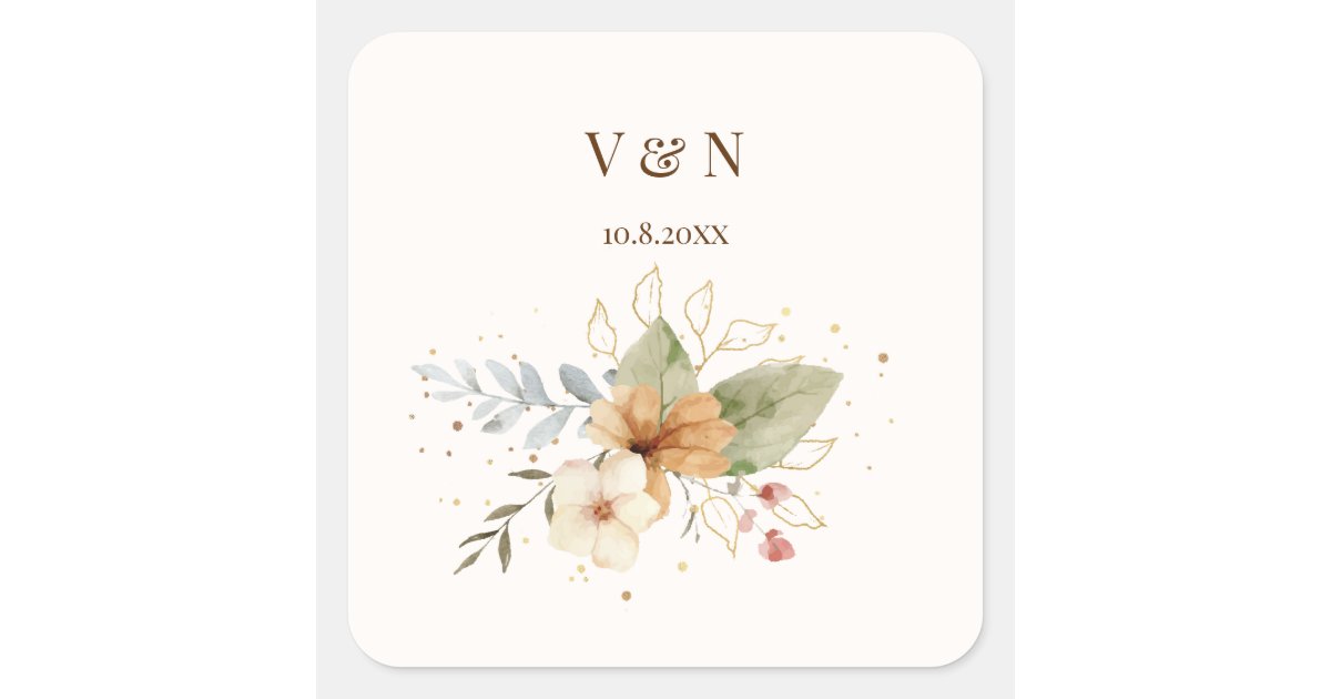 Rustic Autumn Roses Watercolor Botanical Square Sticker | Zazzle