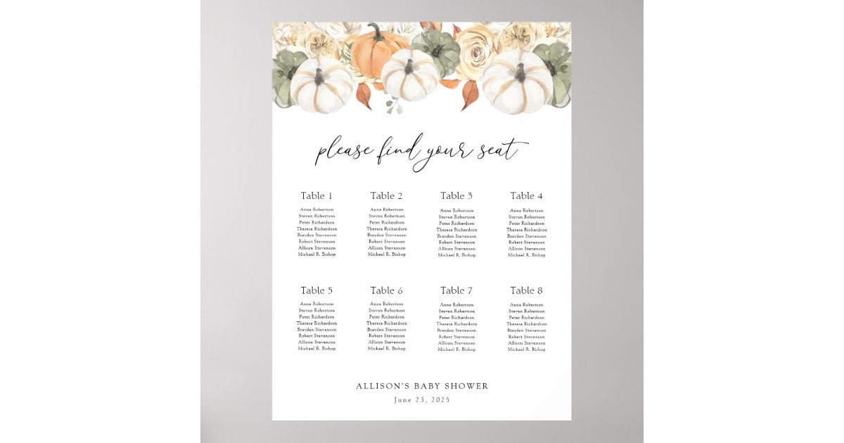 Rustic Autumn Seating Chart | Zazzle