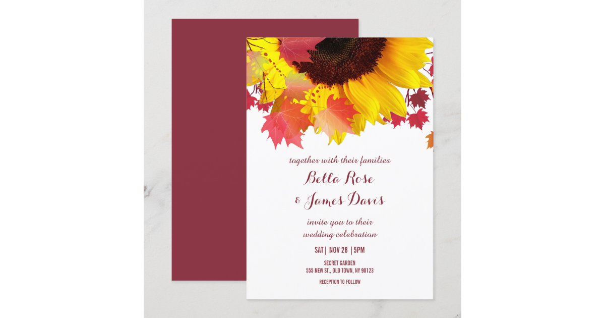Rustic Autumn Sunflower Fall Wedding Invitations | Zazzle